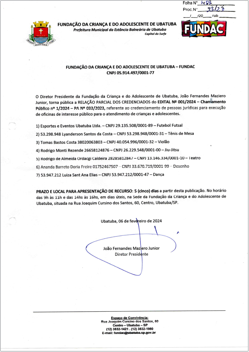 Relação Parcial dos Credenciados – FUNDAC